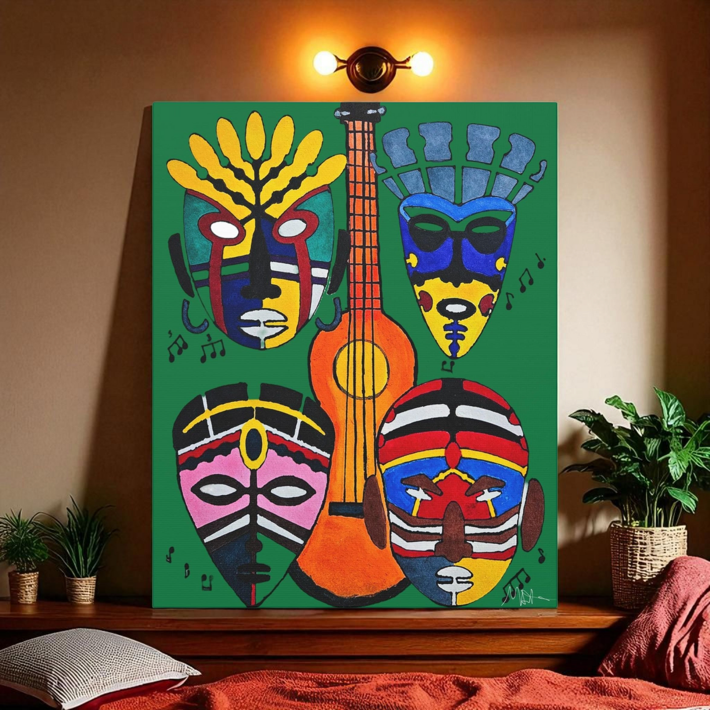 Tribal Mask Canvas, Singing Mask Painting, Wall Art Decor, Home Office ...
